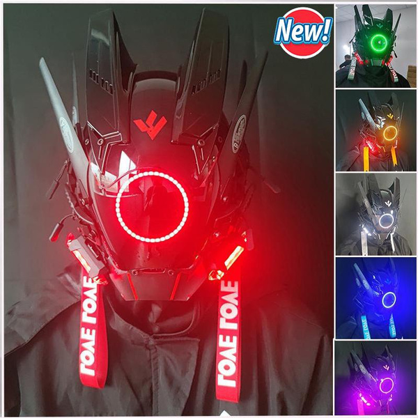 New Cyberpunk Mask Round Light Wing Makeup Music Festival LED Luminous ...
