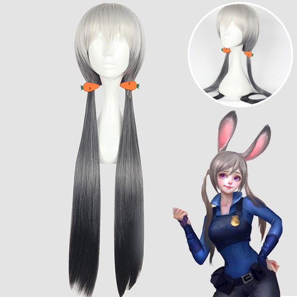 33" White Gradient Grey Double Braid Hair Wigs for Judy Hopps Cosplay ...