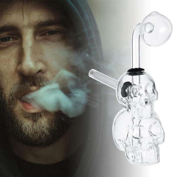 Double Skull Glass Water Pipe Glass Skull Smoking Pot Hookah ...