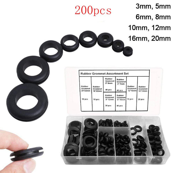 200pcs Harness Black Rubber Washer Seals Grommets O-ring Assortment Set ...