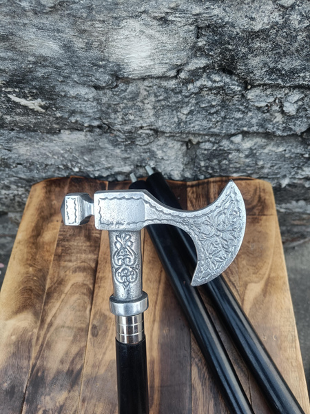 Wooden Black & Brown Plain Walking Stick Cane With Victorian Silver ...