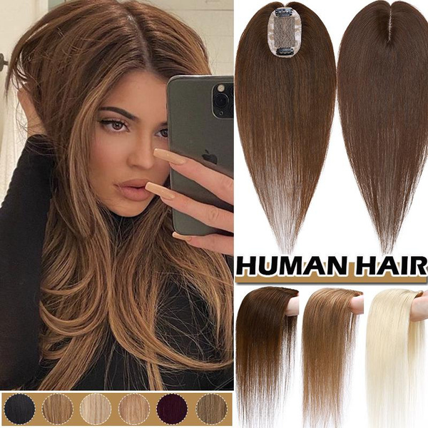 S-noilite Human Hair Topper 6"-20" Clip In Topper Human Hair Extensions ...