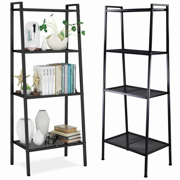 Metal 4 Tier Shelf Bookcase Ladder Shaped Plant Flower Stand Rack ...