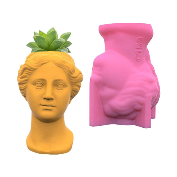 Head Planter Silicone Mold Face Flower Pot Concrete Mold Goddess Statue ...