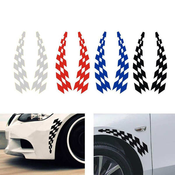 2pcs Car Racing Flag Stickers Decals Wheel Eyebrow Vinyls Checkered ...
