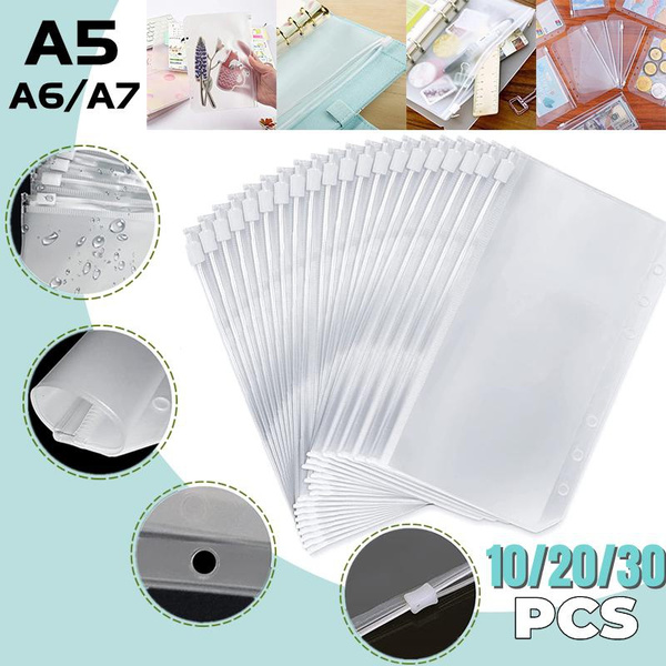 10/20/30PCS PVC 6Hole Binder Pocket Loose-Leaf Pocket Waterproof PVC ...