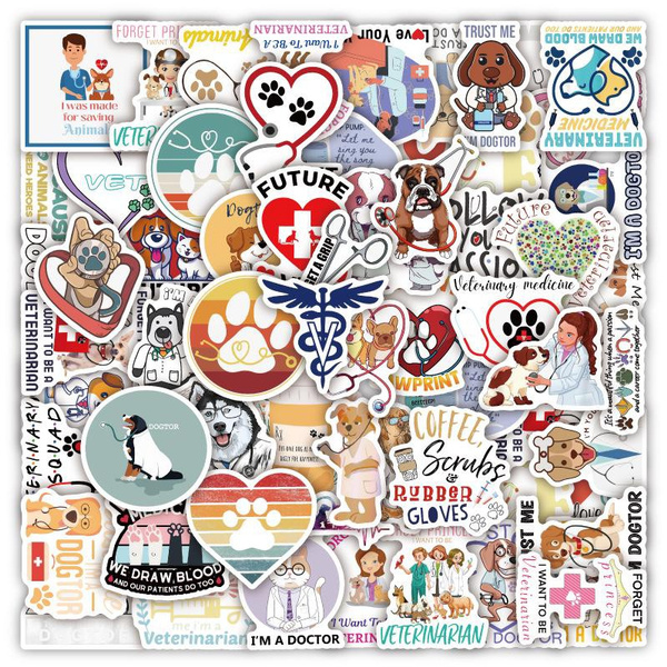 10/60Pcs Cartoon Veterinary Sticker Pet Hospital Vet Graffiti Stickers ...
