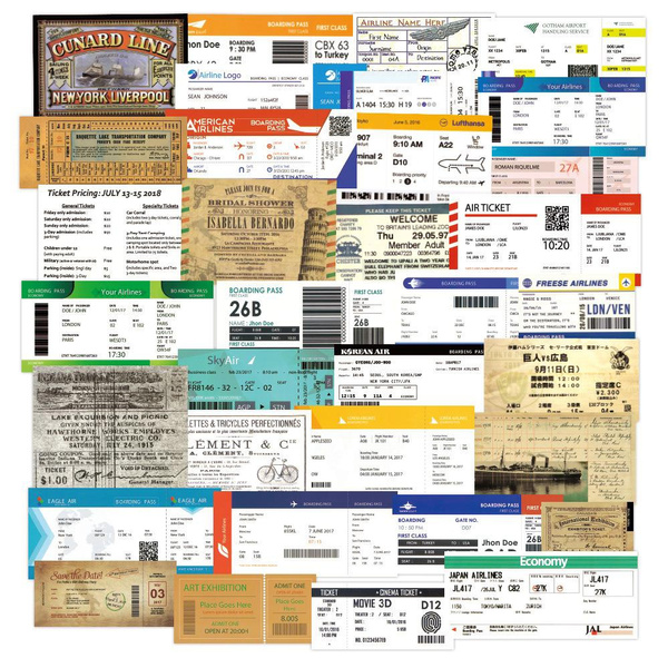 10/55Pcs Airline Boarding Pass Tickets Stickers Air Ticket Graffiti ...