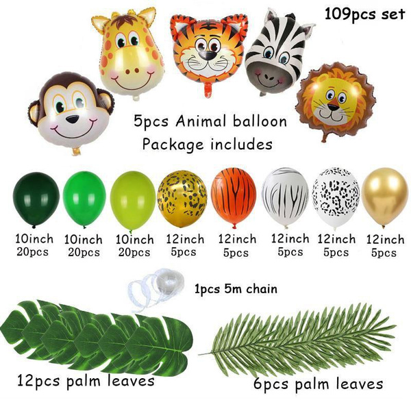 Jungle Safari Party Kit - Palm Leaf Animal Balloon Garland with Arch ...