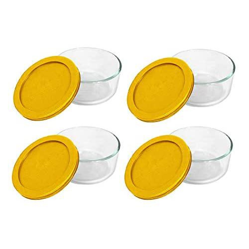 Pyrex Storage Plus 2-Cup Round Glass Food Storage Dish, Yellow Cover (4 ...