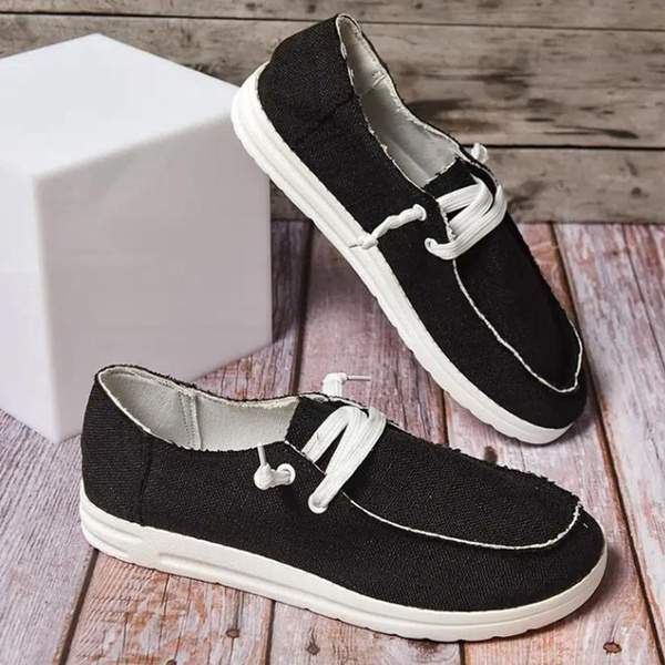 2023 New Summer Casual Women's Canvas Laced Loafers Shoes Flat Bottom ...