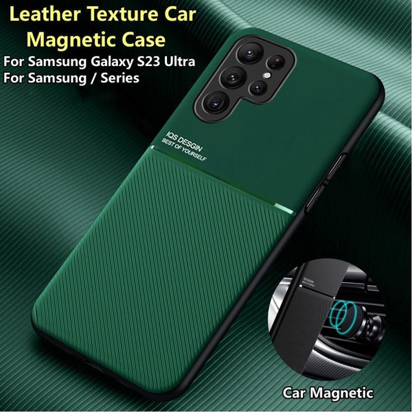 Leather Texture Car Magnetic Holder Case For Samsung Galaxy S23 Ultra ...