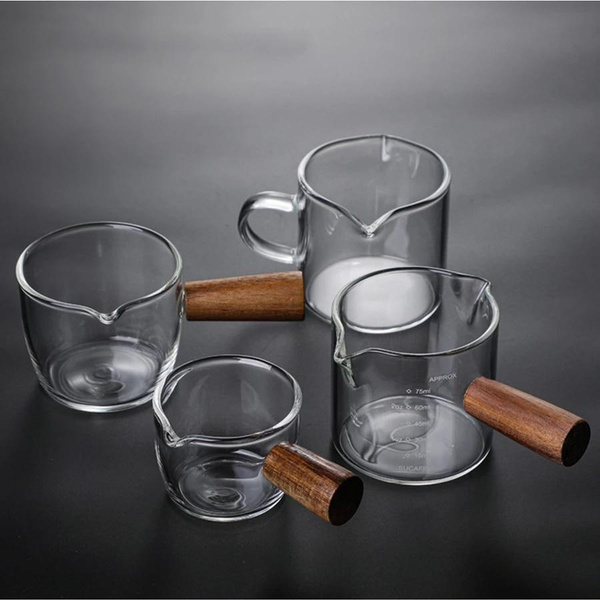 50/75/100/140ml Wood Handle Glass Espresso Measuring Cup Double/Single ...