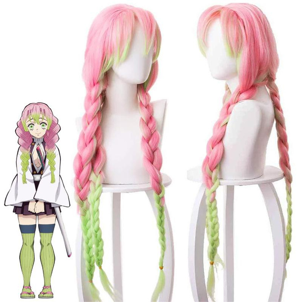 Pink Green Gradient Braid Wig For Kanroji Mitsuri Cosplay, Demon Slayer ...