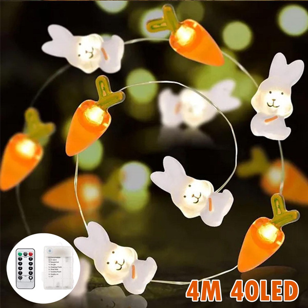 4M 40LED Bunny Carrot Light String Easter Decoration Waterproof Battery ...
