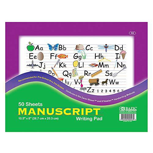 BAZIC Manuscript Writing Pad 50 Sheet 10.5" X 8", Handwriting Learning ...