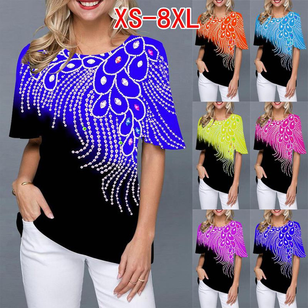 XS-8XL Women's Fashion Summer Clothes Casual O-neck Short Sleeved Tops ...