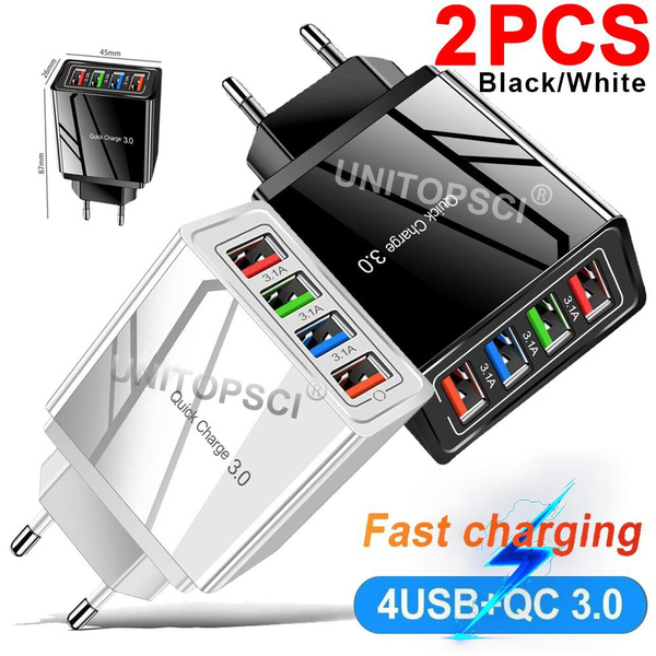 Unitopsci Blackwhite 2x 4 Usb Port Multi Plug 4 Way Multiple Qc 30 Fast Charger 5v 3a Power