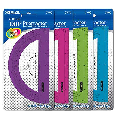 BAZIC Protractor Semicircular 6 Inch 180 Degrees, Plastic Math ...