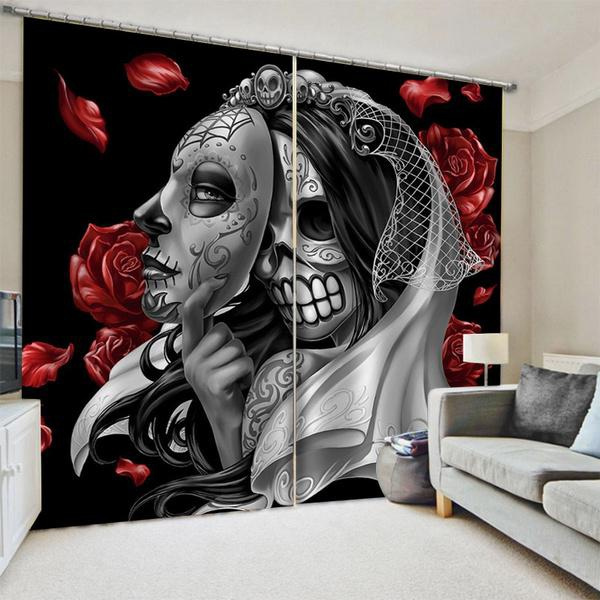 3D Blackout Curtain Skull Beauty Window Curtains for Living Room ...