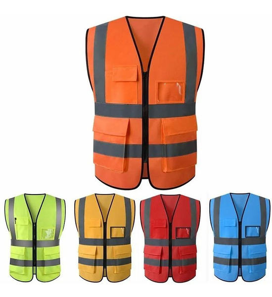 Multiple Pockets Reflective Safety Vest for Women Men High Visibility ...