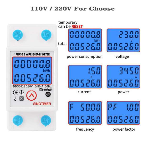 Din Rail Digital Single Phase Reset Zero Energy Meter kWh Voltage ...