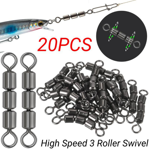 20PCS High Speed 3 Roller Swivel, Fishing Swivels Triple Bearing ...