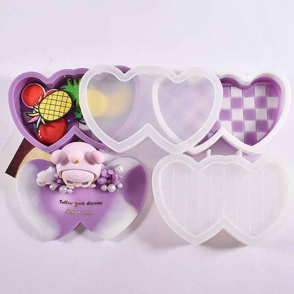 1Set Heart Shaped Storage Box Resin Mold with Lids for Epoxy Casting ...