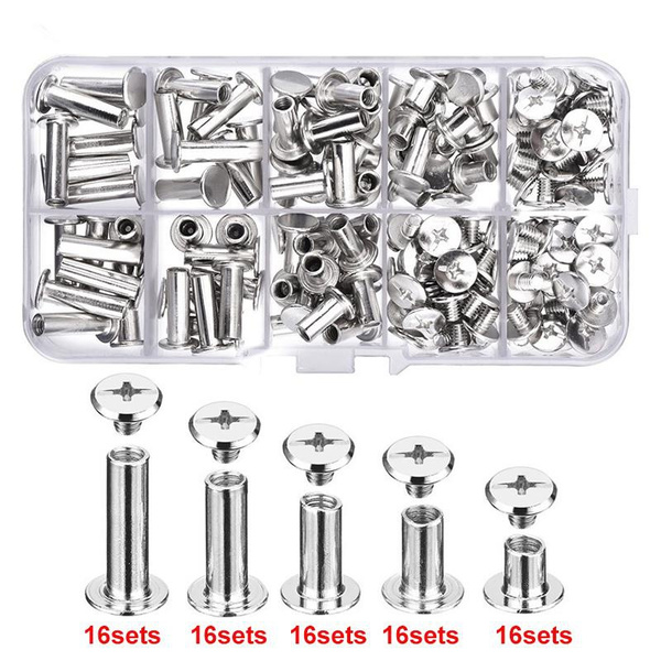80Set Chicago Binding Post Screw Assorted Kit Metal Round Cross Head ...
