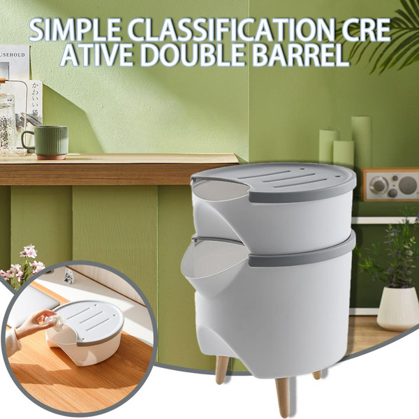 New Household Trash Can 2 Tier Kitchen Garbage Cans Sorting Waste Trash ...