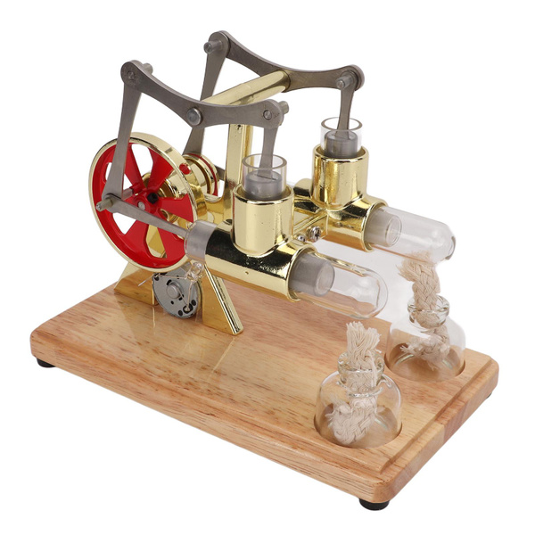 Stirling Engine Model, Scientific Physical Model Golden Two Cylinder ...