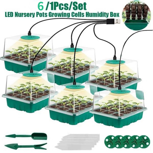 2023 New 6/1Pcs/Set Plant Growing Tray Set LED Light Nursery Pots ...