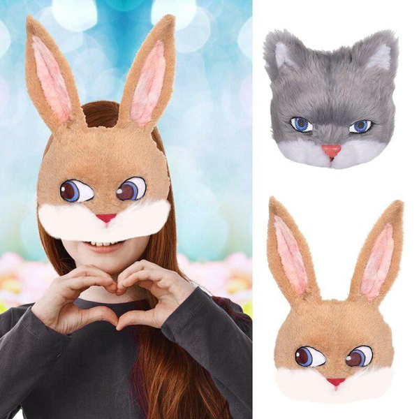 Half Face Rabbit-Mask Cat-Mask Bunny-Mask Halloween Cosplay Costume ...