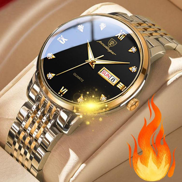 POEDAGAR Luxury Brand Mens Quartz Watch Fashion Gold Plated Case ...
