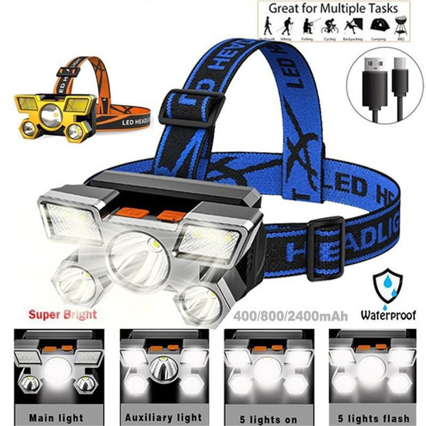 5LED Rechargeable Headlight Flashlight Portable Torch Lantern Headlamp ...