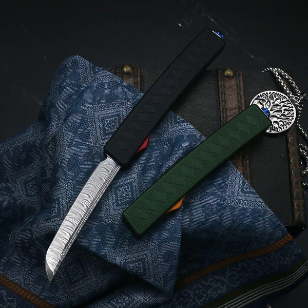 Katana Style OTF Automatic Knife, Damascus Steel Switch Blades Black ...