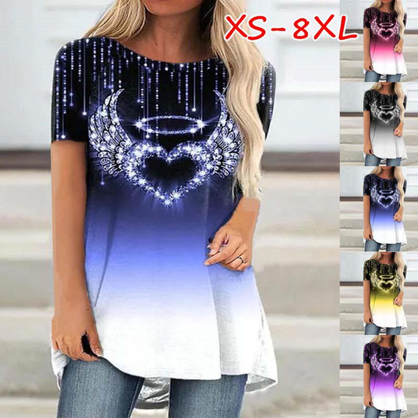 XS-8XL Women's Fashion Summer Clothes Casual O-neck Short Sleeved Tops ...