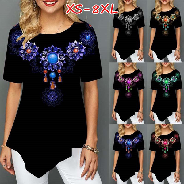 XS-8XL Women's Fashion Summer Clothes Casual O-neck Short Sleeved Tops ...