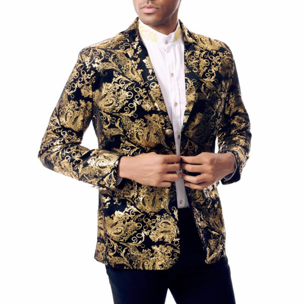 Boutique Fashion Gold Blazer New Bronzing Mens Slim Fit Suit Jacket Men Wedding Nightclub Stage ...