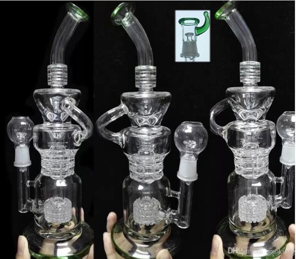 13 Inch Green Big Bubbler Percolator Glass Water Pipes Recycler Dab ...