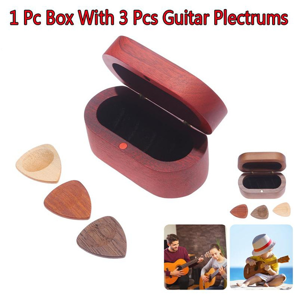 New 1pc Wooden Guitar Pick Plectrum Box with 3pcs Guitar Picks Wooden ...