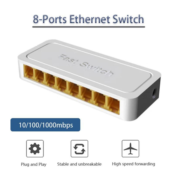 8-Ports Network Switch Gigabit Plug and Play Game Switch RJ45 Hub Full ...