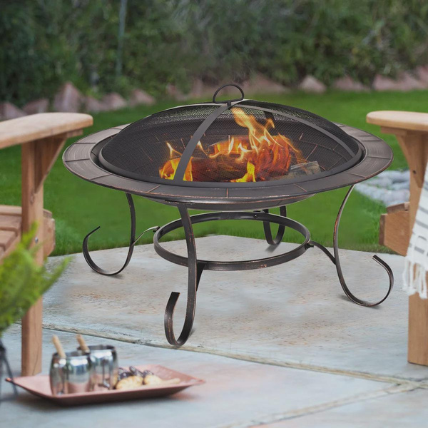 Iron Brazier Fire Basket Fireplace Fire Pit with Poker and Net Cover ...