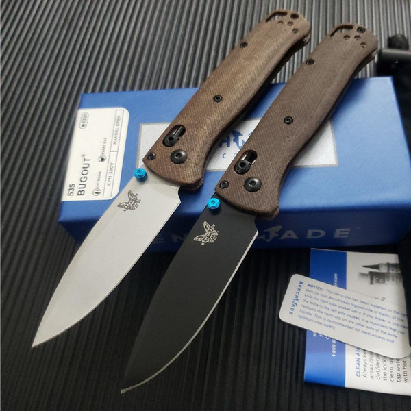 BENCHMADE BUGOUT AXIS Folding Knife S30V Satin Blade Linen Handle ...