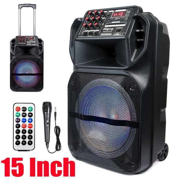 Portable 15” Subwoofer Bluetooth Speaker FM Rechargeable Wireless PA DJ ...