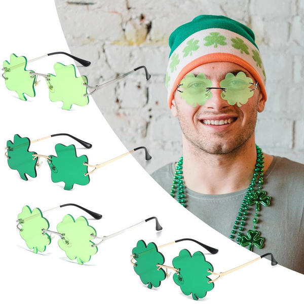 1 Pcs Four Leaf Clover Sunglasses Green Shamrock Glasses For St ...