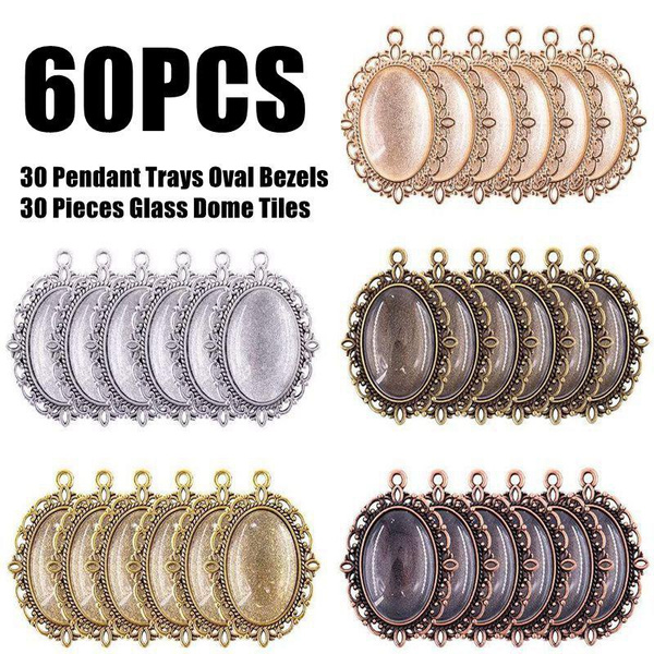 60 Pcs Pendant Trays Kit, Including 30 Pieces 5 Colors Pendant Trays ...