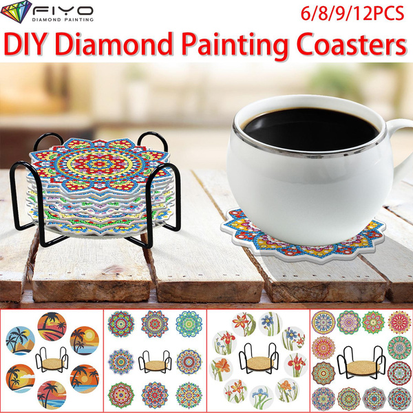 FIYO DIY 6/8/9/12pcs Diamond Painting Coasters with Holder, DIY ...