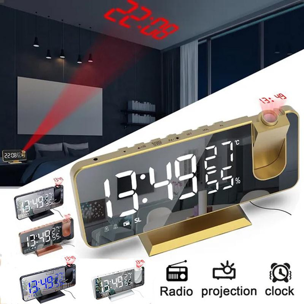 Radio Projection Alarm Clock LED Large Screen Display Temperature And ...