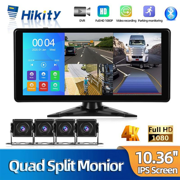 HIKITY 10.36“4K Dash Cam Quad Split Monitor AHD Backup Camera Kit 9V ...